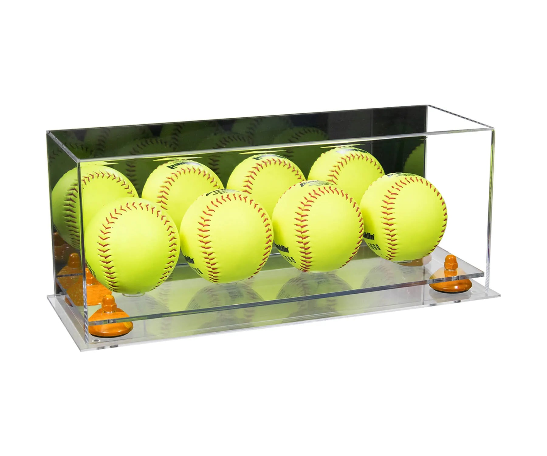 Acrylic Four Softballs Display Case 17 X 6 X 7 Mirror
